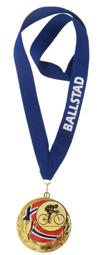 Rødstrupen medalje med tekst på bånd og sykkelmotiv - PREMIESKAPET